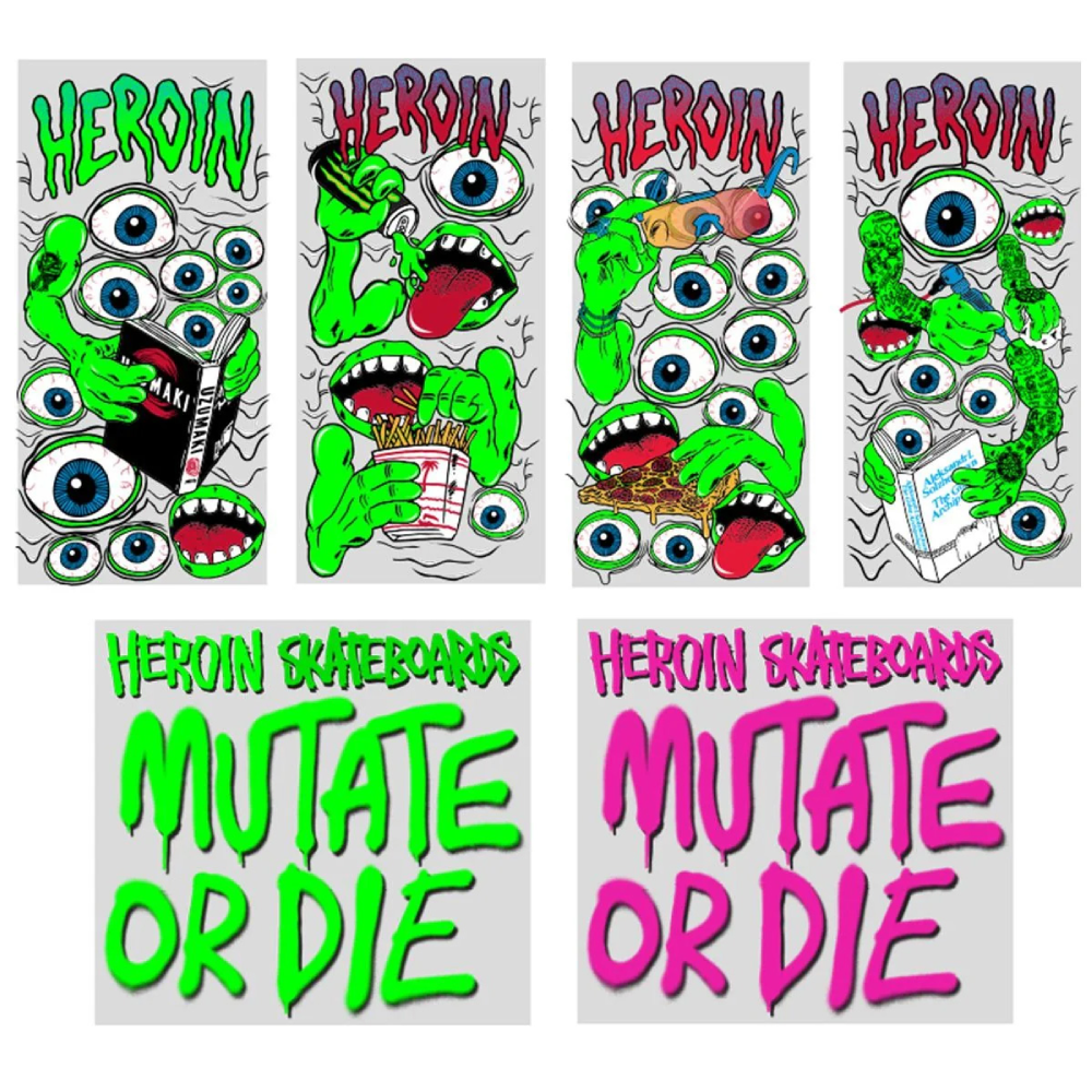 Heroin Mutate Or Die Stickers – The Skateboard Shop